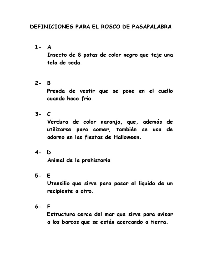 Definiciones para el Rosco de Pasapalabra | PDF