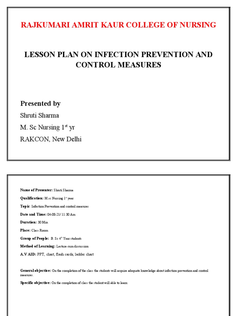 Rajkumari Amrit Kaur College of Nursing: Lesson Plan On Infection ...