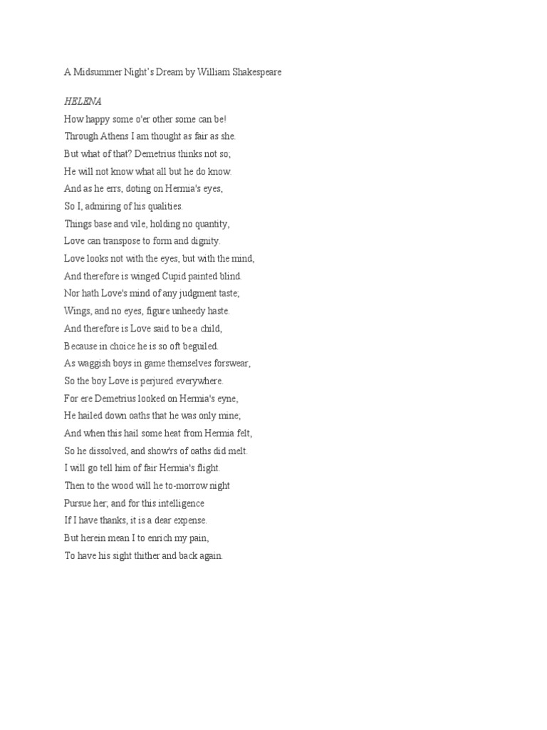 A Midsummer Night's Dream Helena Monologue | PDF