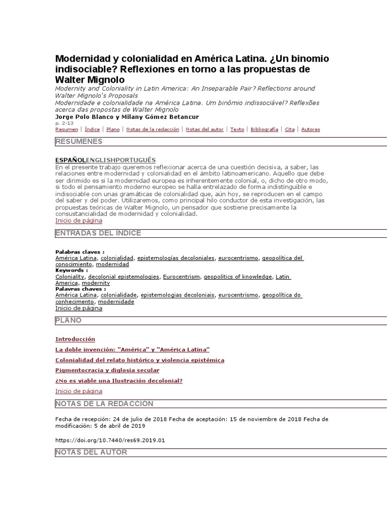 Modernidad y Colonialidad en América Latina | PDF | Américas | America ...