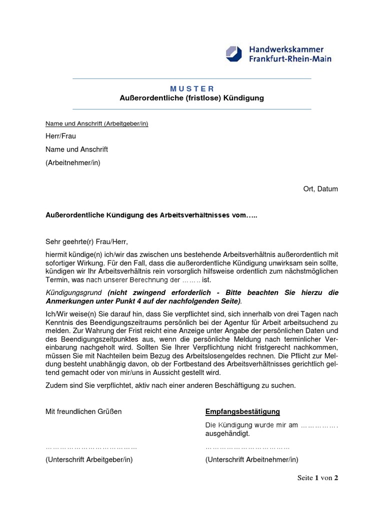 Auerordentliche Kndigung Muster Versicherungnull