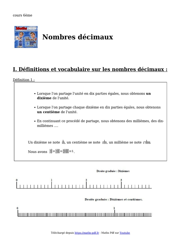 Cours sur les Nombres Décimaux 6ème | PDF | Nombre | Décimal