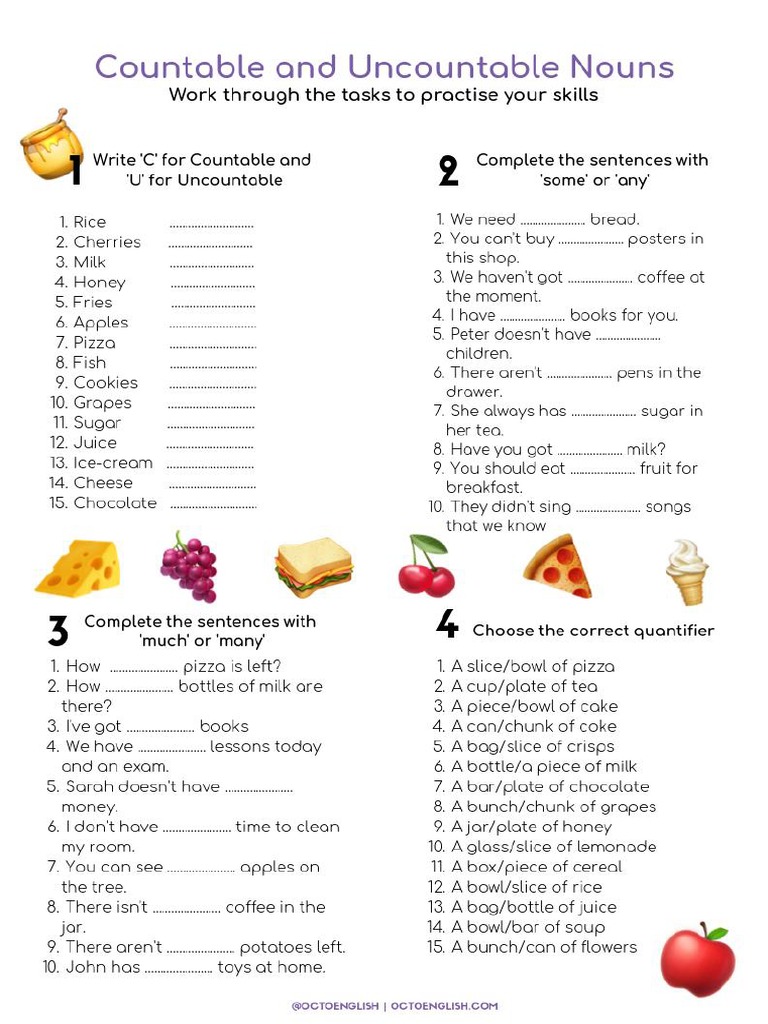 Countable and Uncountable Nouns Worksheet | PDF