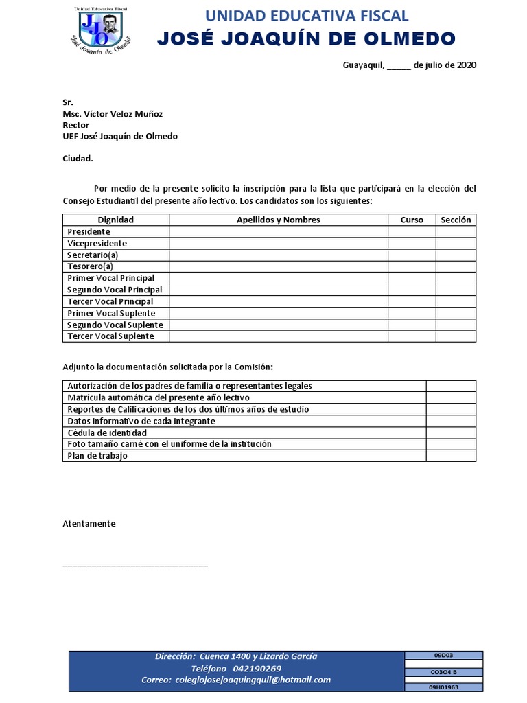 Formato Solicitud Consejo Estud Jjo 2020 | PDF
