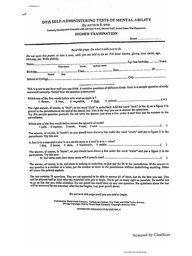 OTIS Assessment Tool | PDF