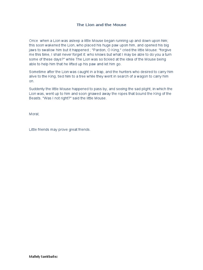 The Lion and the Mouse: A Fable | PDF