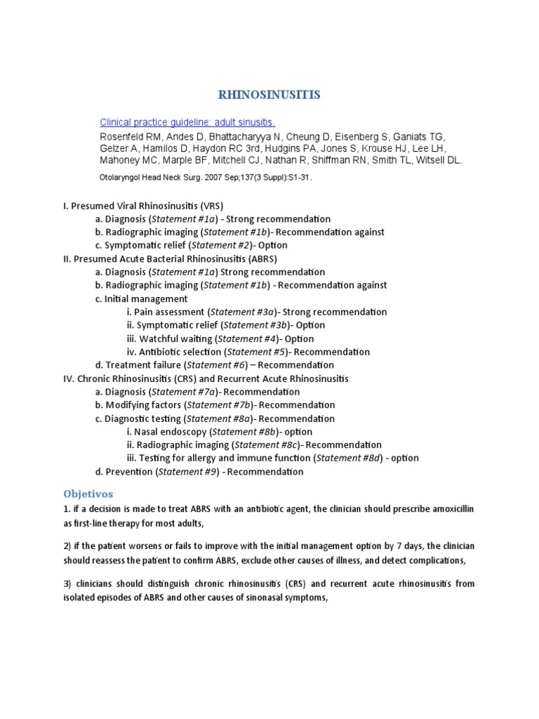 Rhinosinusitis: Clinical Practice Guideline: Adult Sinusitis | PDF ...
