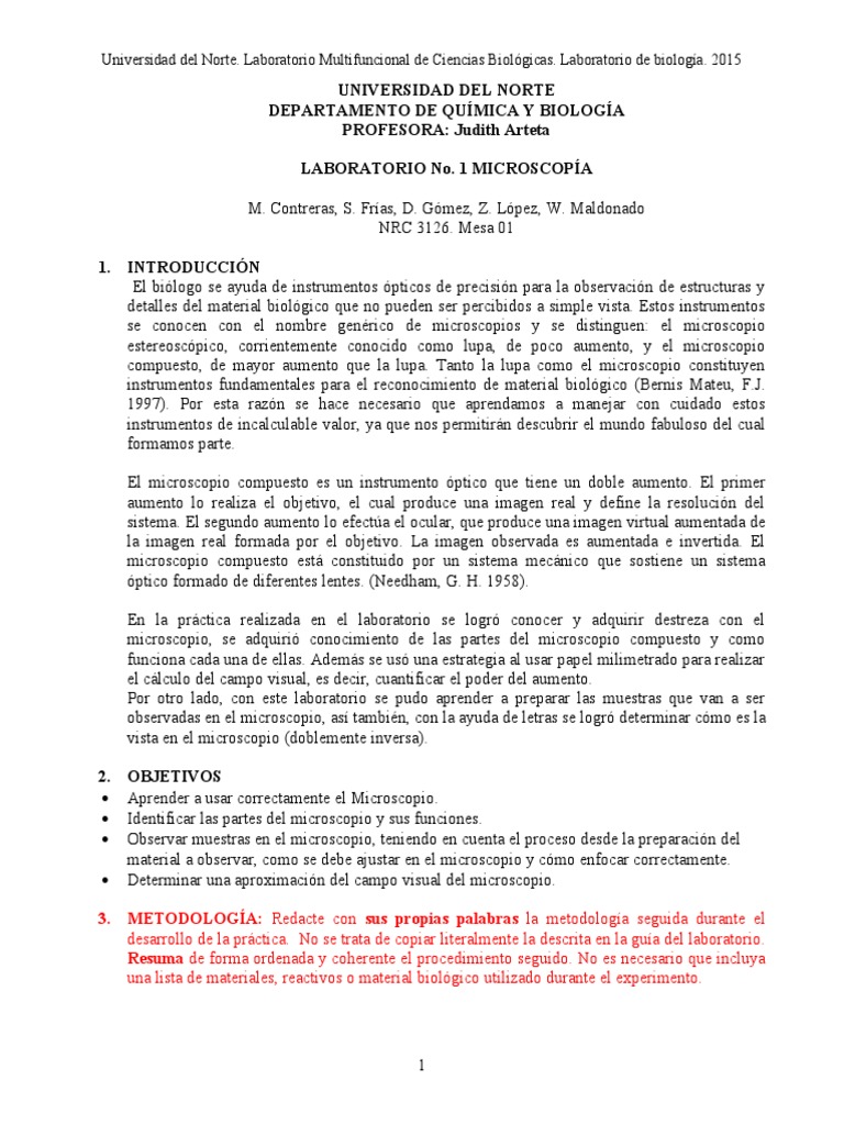 Lab 01 Micros | PDF | Microscopio | Laboratorios