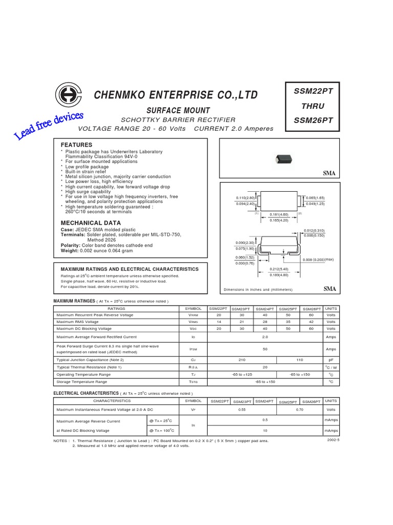 Chenmko Enterprise Co.,Ltd: Ssm22Pt Thru Ssm26Pt Surface Mount | PDF ...