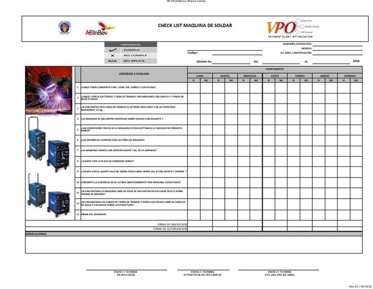 Check List - Maquina de Soldar | PDF
