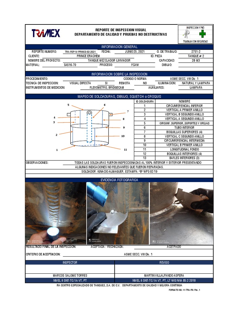 TRA-REP-IV-PRINCE-01-2021 Reporte de Inspeccion Visual | PDF ...