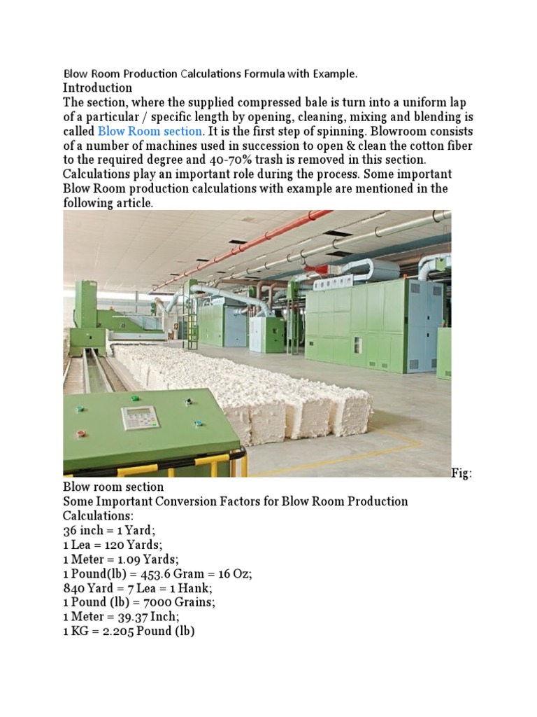Blow Room Production Calculations Formula With Example | PDF | Pound ...