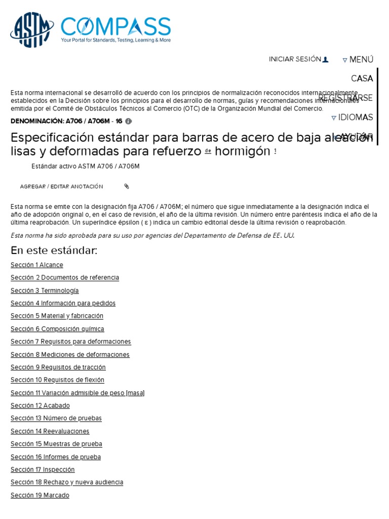 ASTM A 706 Español | PDF | Acero | Resistencia a la tracción