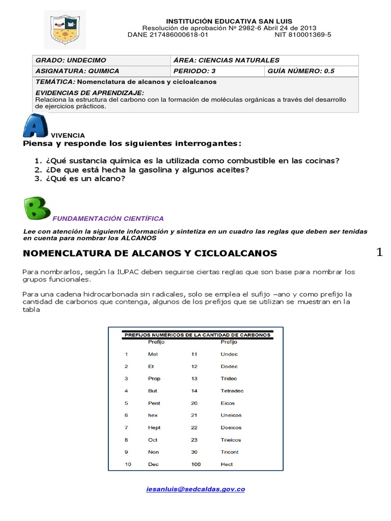 Cn. Química Grado (11) Guía (0.5) | PDF | Alcano | Hidrocarburos