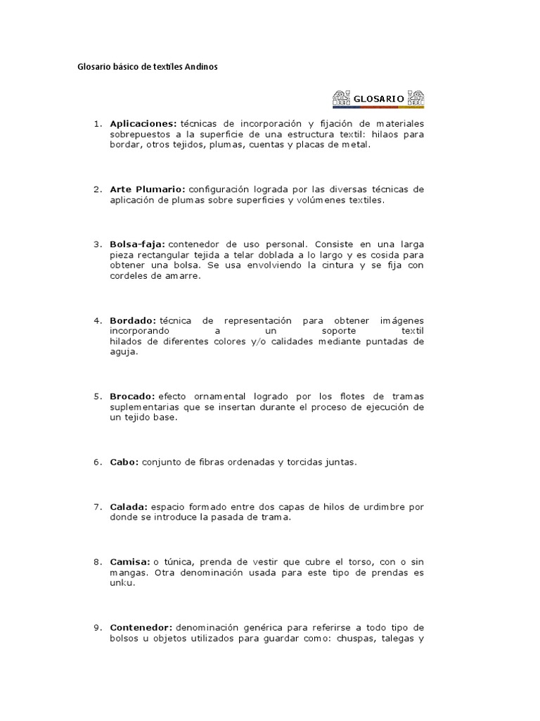 Glosario de Textiles Andinos | PDF | Telar | Textiles