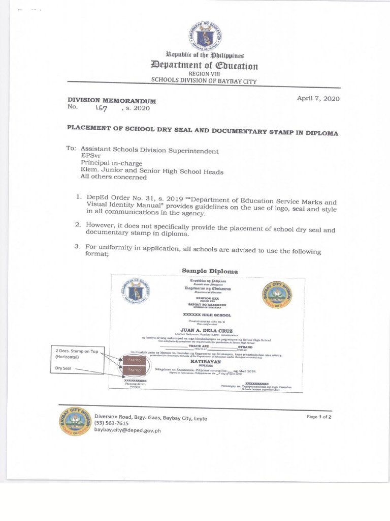 157 S. 2020 Placement of School Dry Seal and Documentary Stamp in ...
