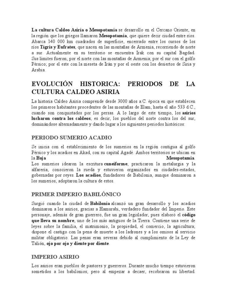 La Cultura Caldeo Asiria O Mesopotamia Pdf Asiria Babilonia