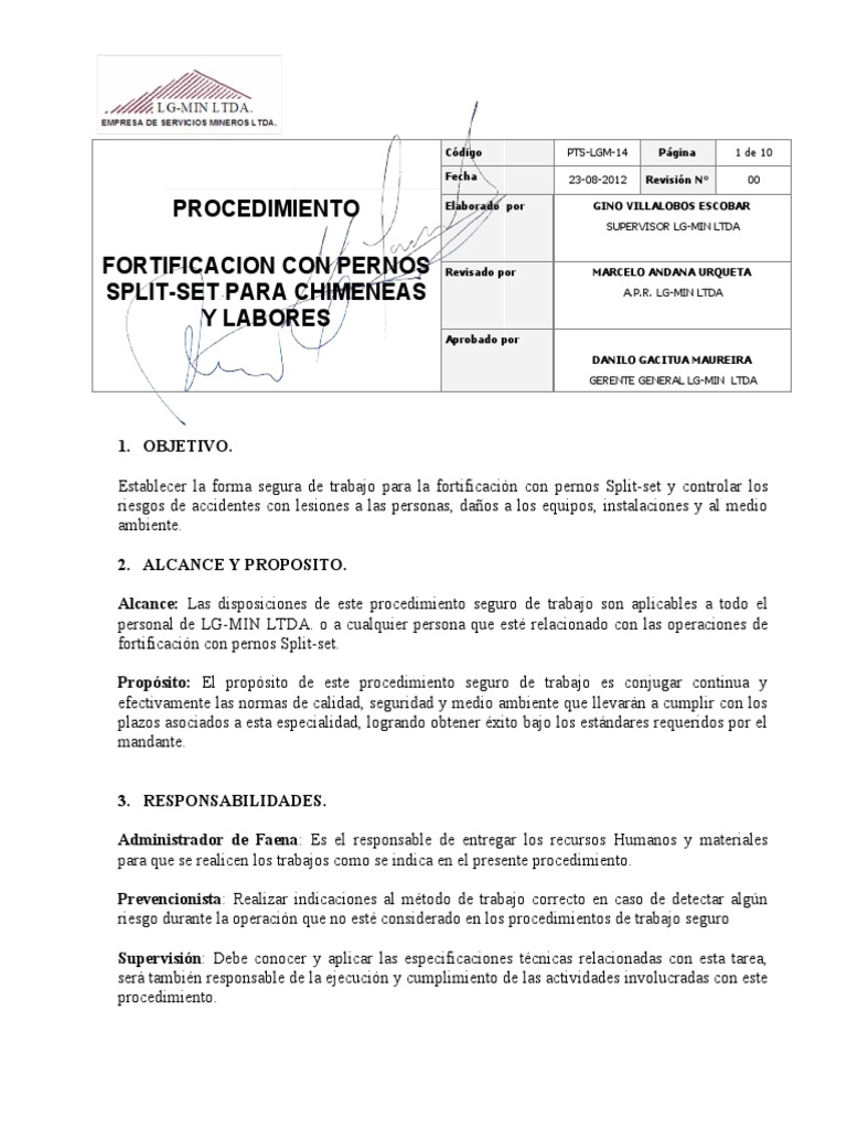 14 - Procedimiento Fortificación Con Pernos Split-Set | PDF