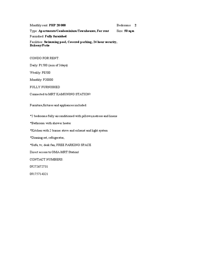 Monthly Rent PDF