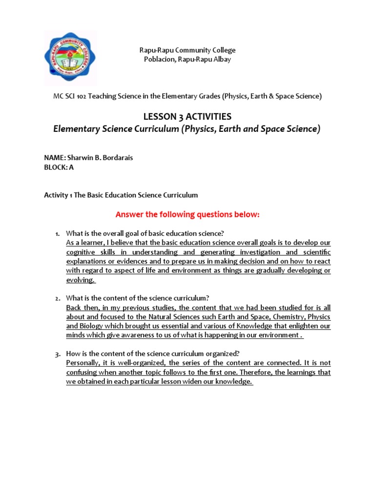 Elementary Science Curriculum Overview | PDF | Science | Curriculum