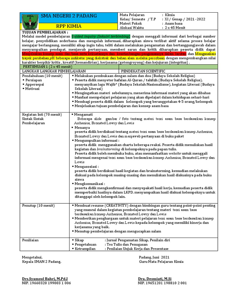 RPP Asam Basa (Semester 2) 2021 | PDF