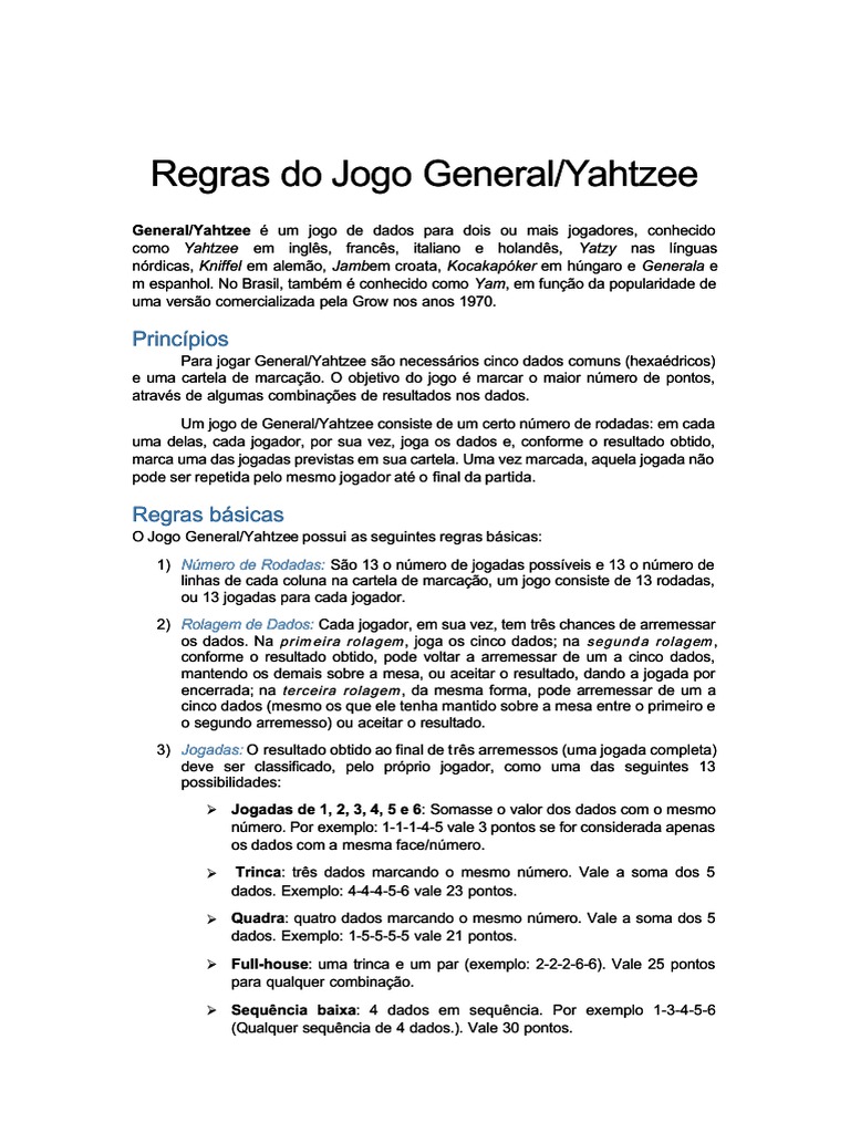 Qdoc - Tips - Regras Do Jogo General | PDF | Jogos