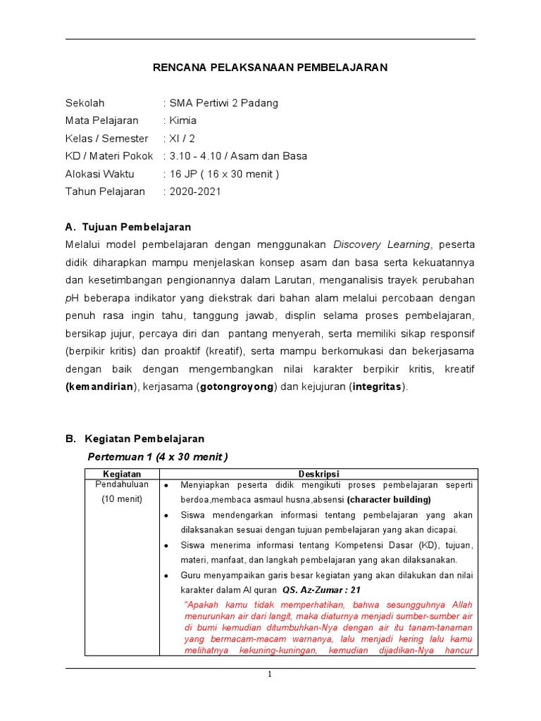 RPP KD 3.10 Asam Basa | PDF | Karier & Perkembangan | Kajian Bahasa Asing