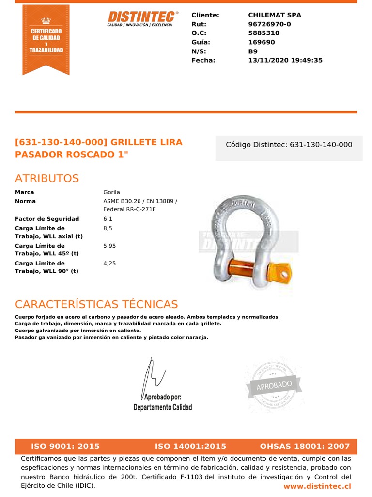Grilletes Gorila: Especificaciones y Normas | PDF | Seguridad y salud ...