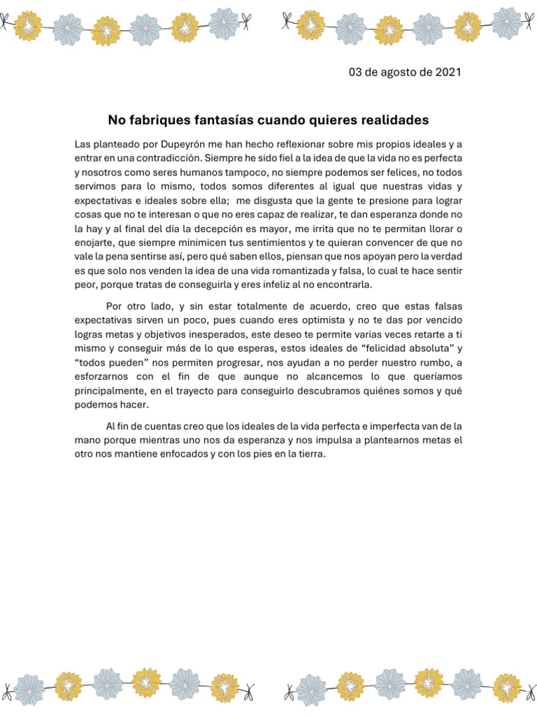 Reflexión, No Fabriques Fantasías Cuando Quieres Realidades. Por Grisel Romero | PDF