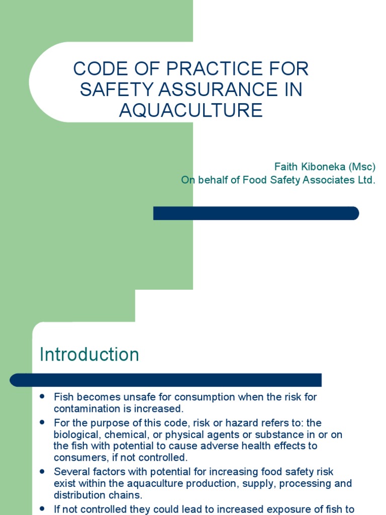 Code of Practice For Safety Assurance in Aquaculture: Faith Kiboneka ...