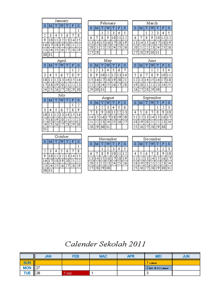 2011 School Calendar Overview | PDF