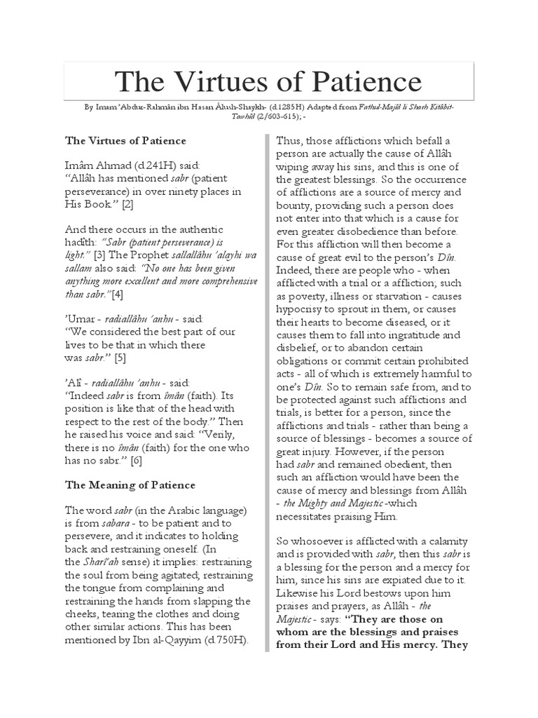 The Importance of Patience in Faith | PDF | God In Islam | Hadith