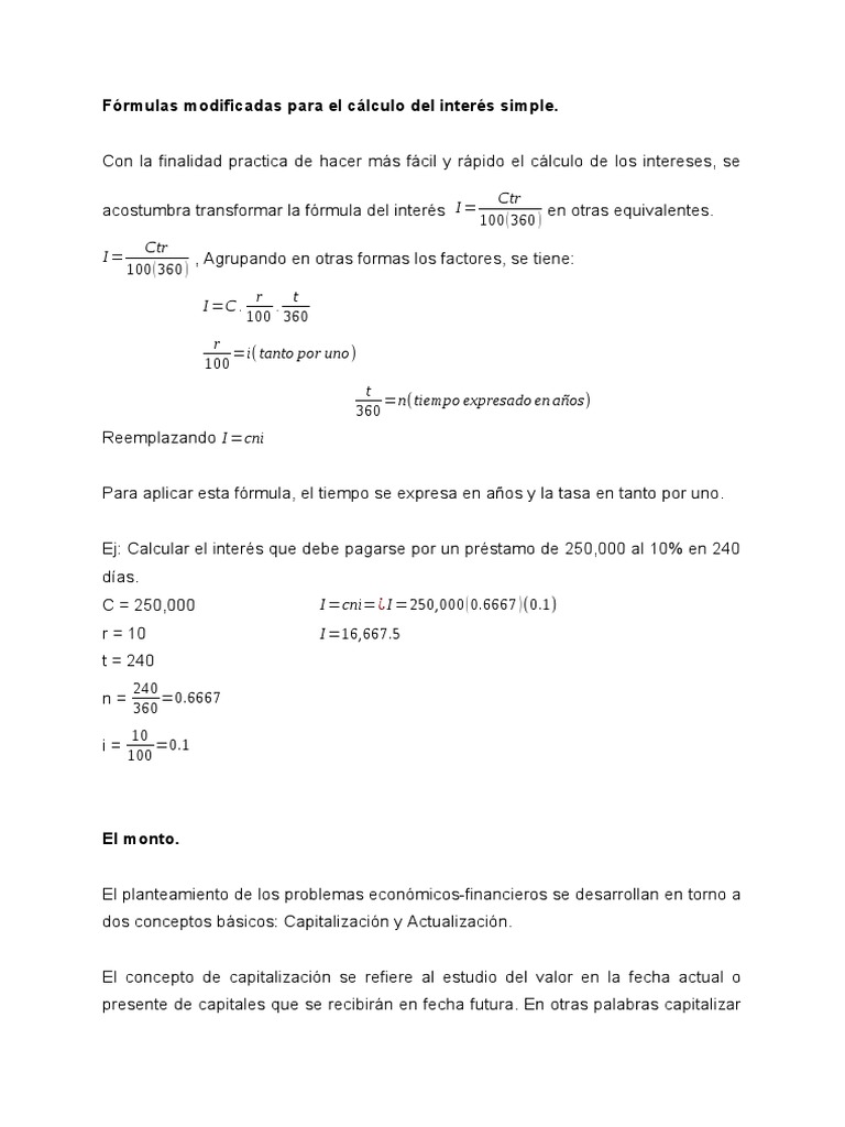 Fórmulas Modificadas para El Cálculo Del Interés Simple.. | PDF ...