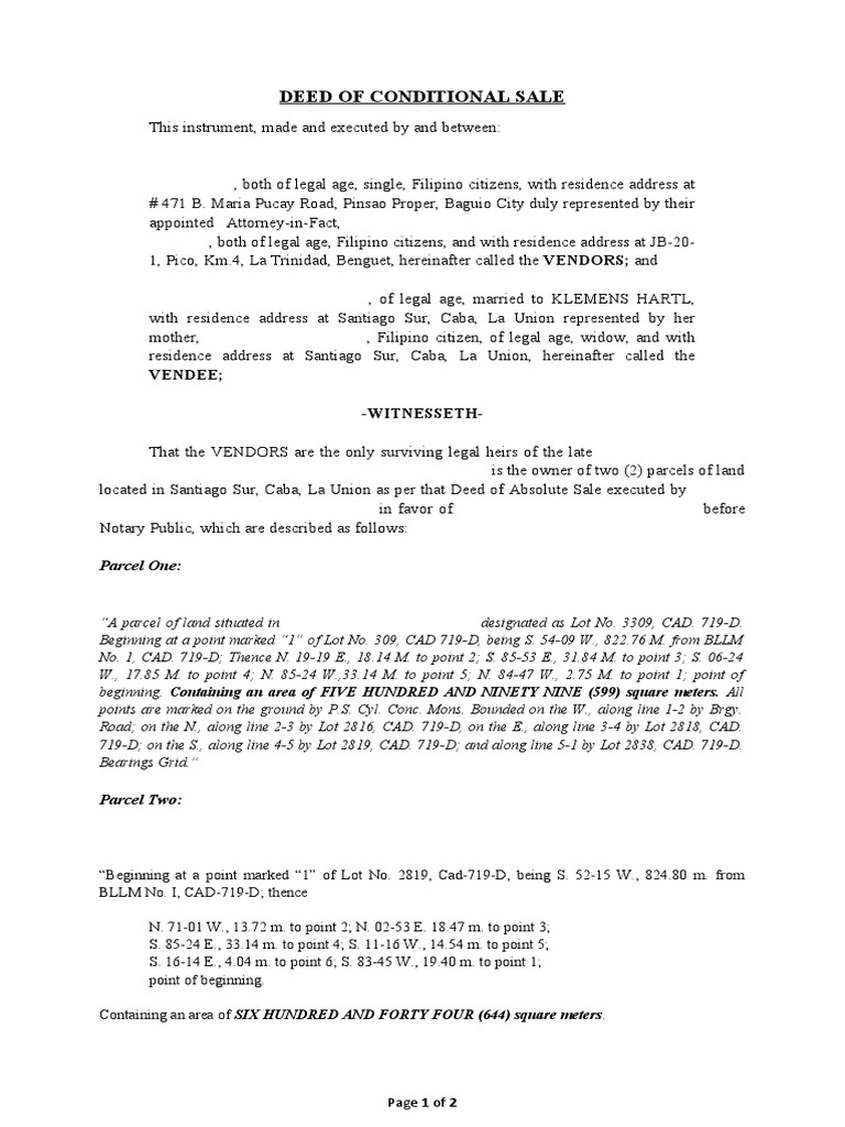 DEED OF CONDITIONAL SALe | Download Free PDF | Payments | Economies