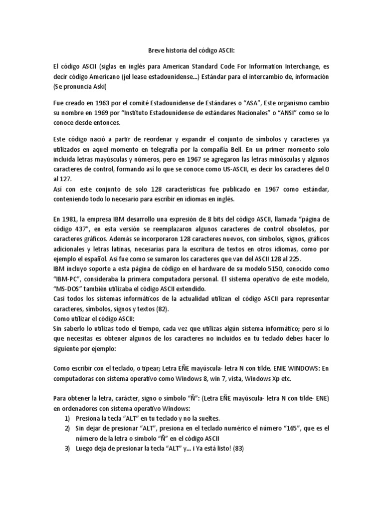 Breve Historia Del Código ASCII | PDF | Ascii | Informática