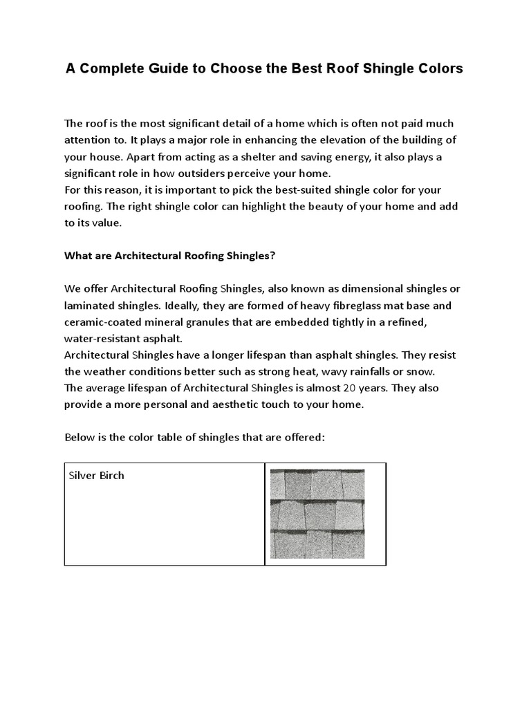 Homeowners' Roof Shingle Guide | PDF | Roof | Color