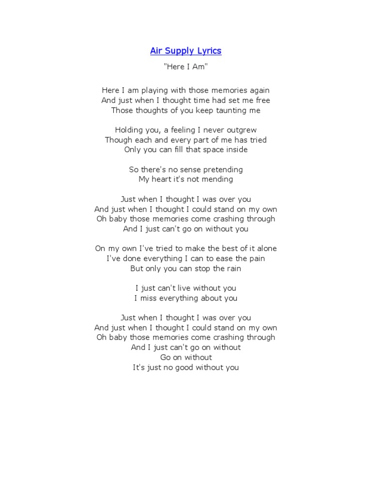 Air Supply Lyrics Pdf