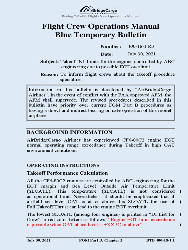 Flight Crew Operations Manual Blue Temporary Bulletin: Number: Date ...