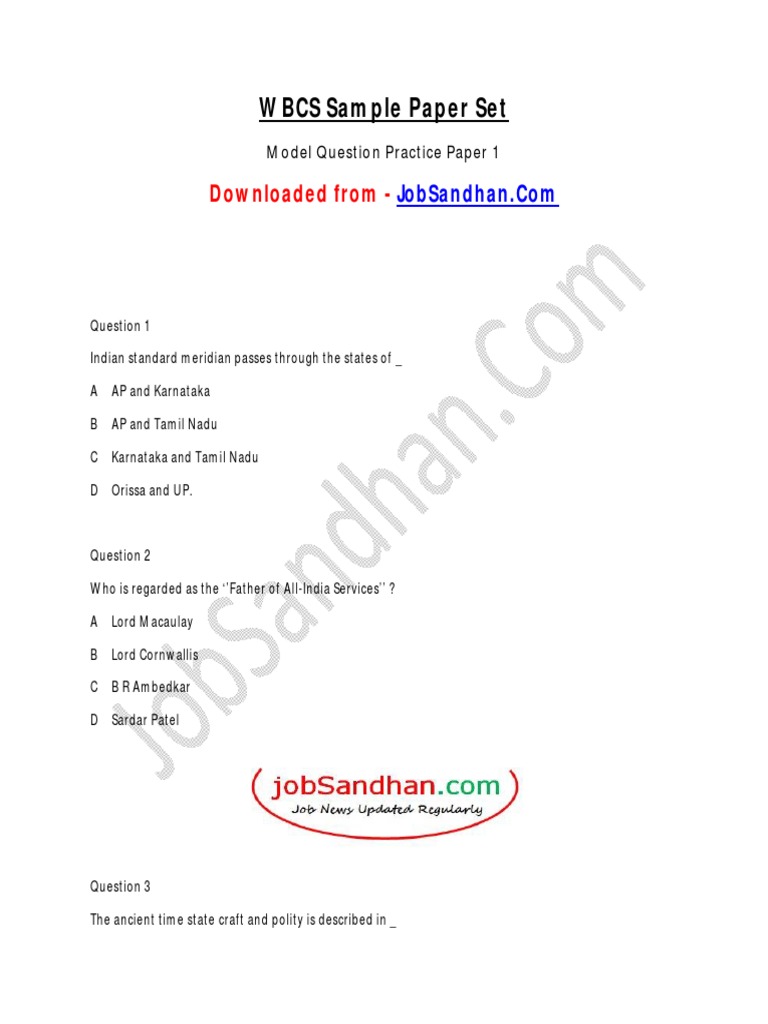 WBCS Sample Paper Set: Downloaded From | PDF | Politics