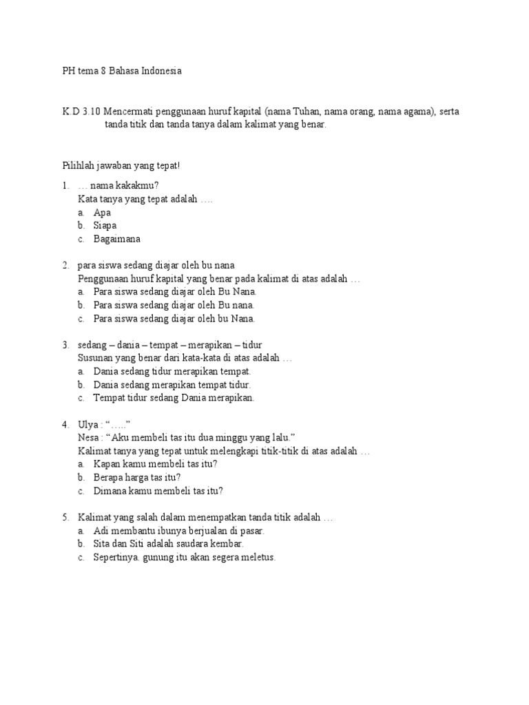 PH Tema 8 Bahasa Indonesia | PDF