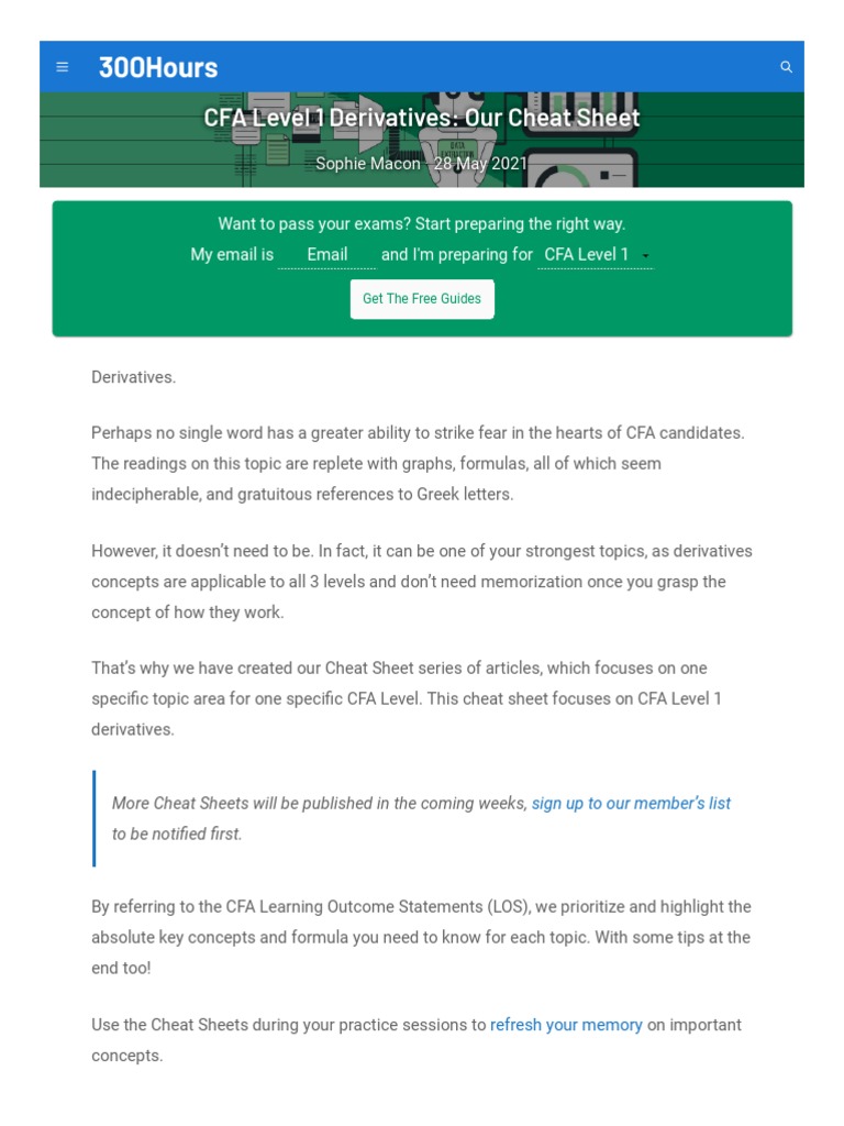 CFA Level 1 Derivatives - Our Cheat Sheet - 300hours | PDF | Option ...