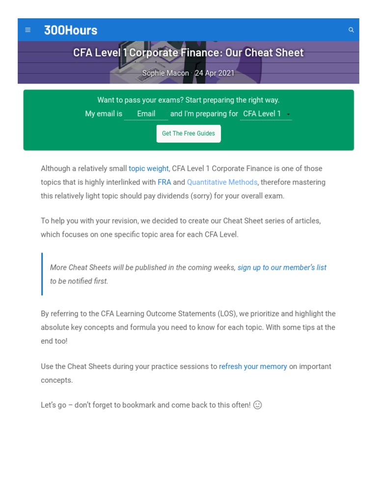 CFA Level 1 Corporate Finance - Our Cheat Sheet - 300hours | PDF | Internal Rate Of Return | Net ...