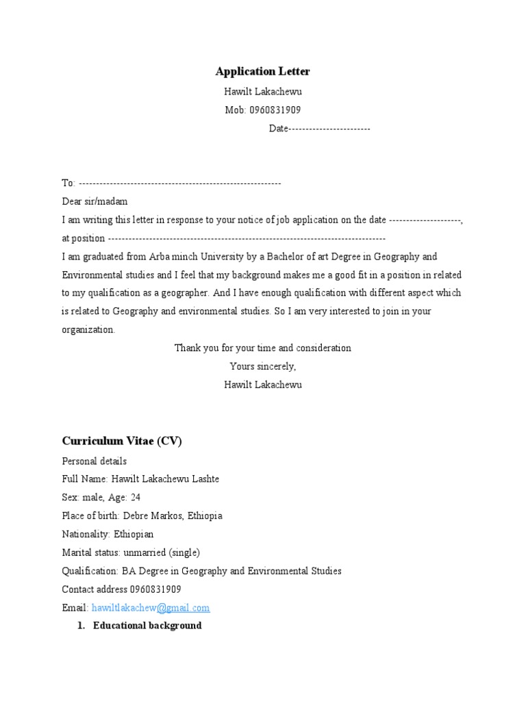 Application Letter: 1. Educational Background | PDF | Geography ...