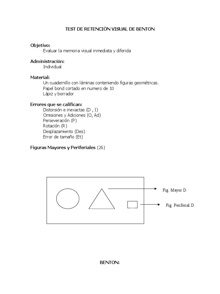 Test de retención visual de Benton: evaluación de la memoria visual ...