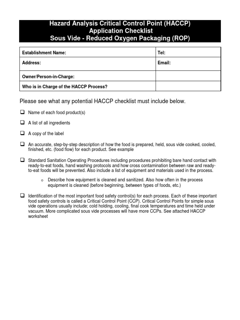 Hazard Analysis Critical Control Point (HACCP) Application Checklist ...