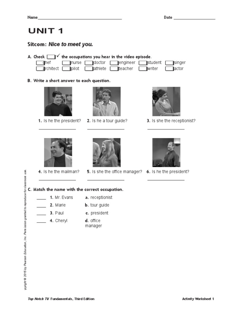 Unit 1: Sitcom: Nice To Meet You | PDF