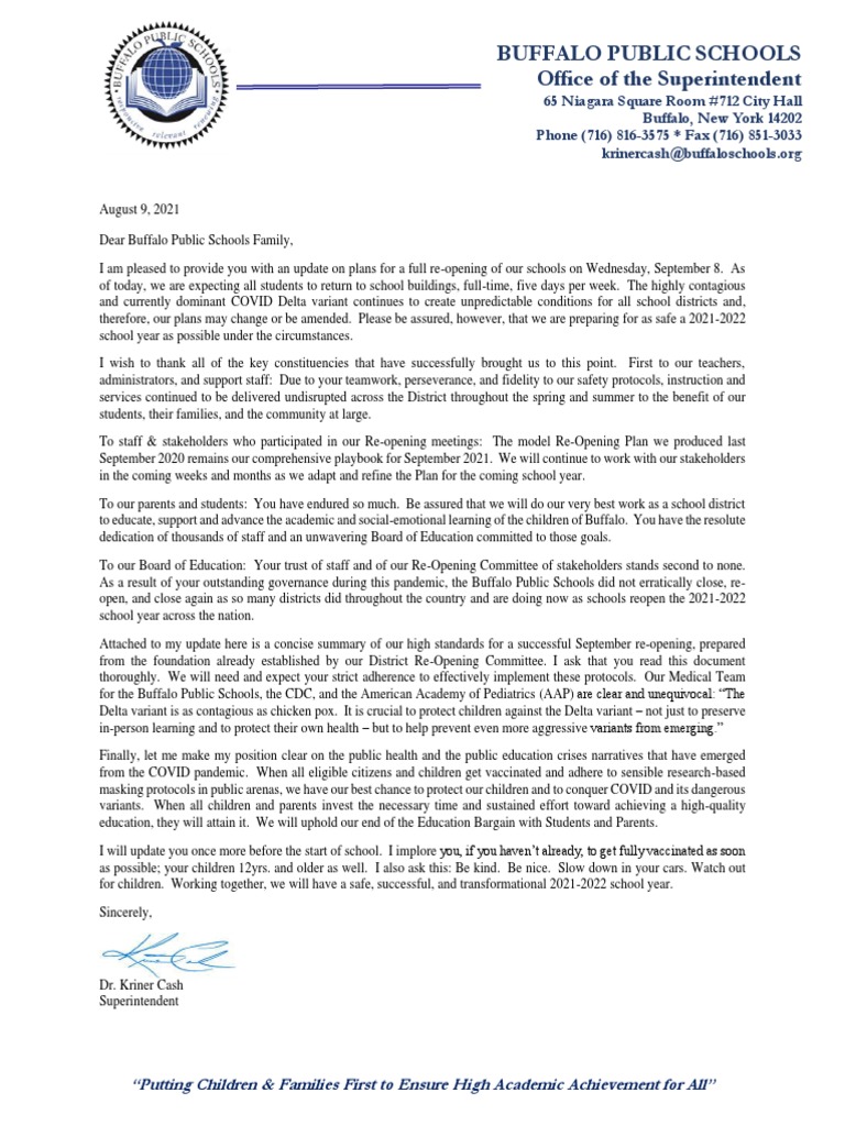 Reopening Letter Aug 2021 | PDF | Emergency Management | Pandemic