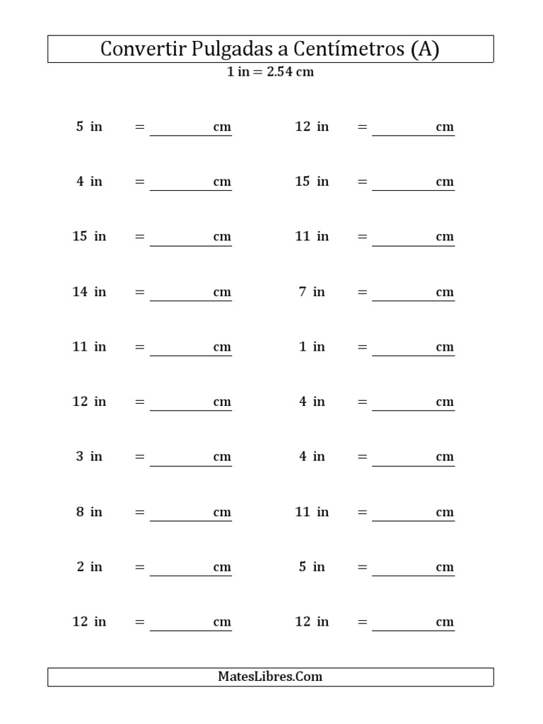 Convertir Pulgadas A Centimetros Enteras 001 | PDF
