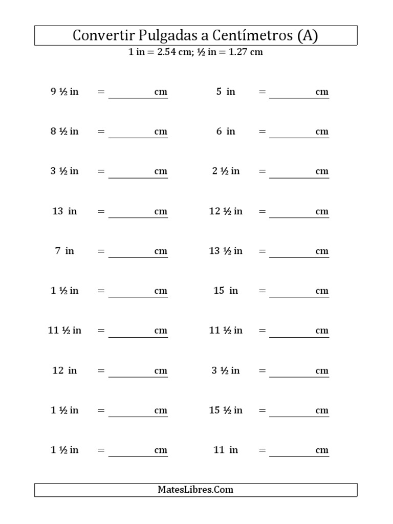Convertir Pulgadas A Centimetros Medias 001 | PDF