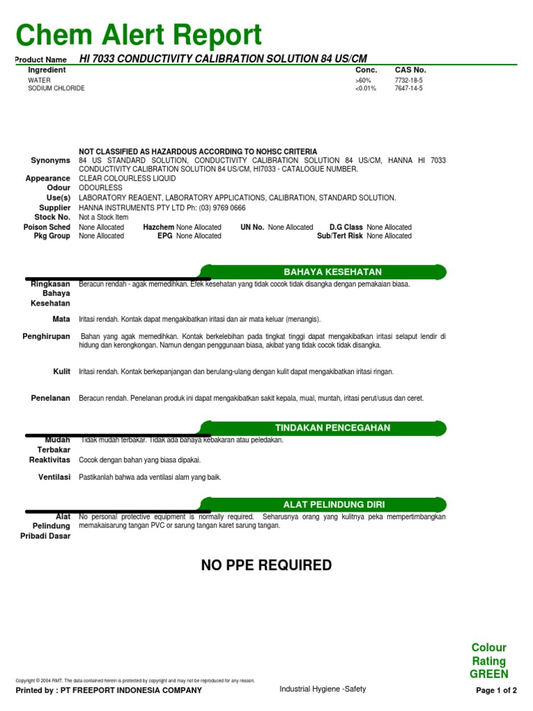 MSDS - Conductivity Calibration SOlution ChemAlert | PDF